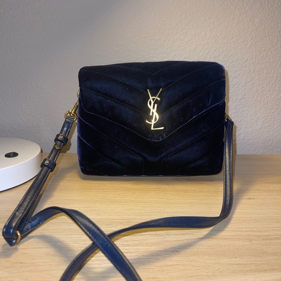Yves Saint Laurent | Bags | Navy Blue Velvet Ysl Pouch Monogramme | Poshmark